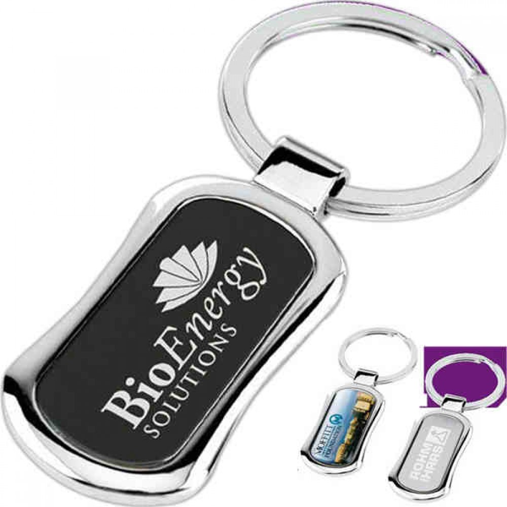 Custom Logo Chrome key tag with panel shape. Metal Keychains - CLK14120