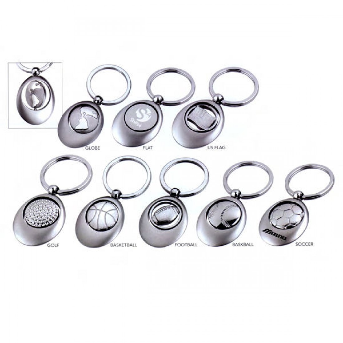 Custom Logo Swivel Blue Globe Sports Keychain