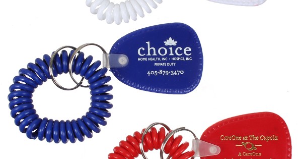 Custom Logo Coil Keychain Bracelet . Coil Wristband Keyrings - CLK11375