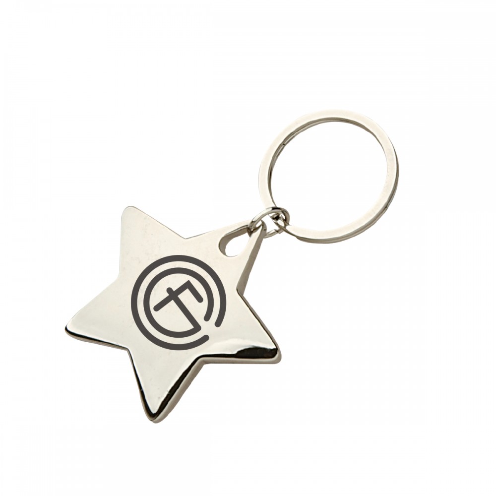 Custom Logo Star shaped chrome keyring. Star Shape - CLK6050