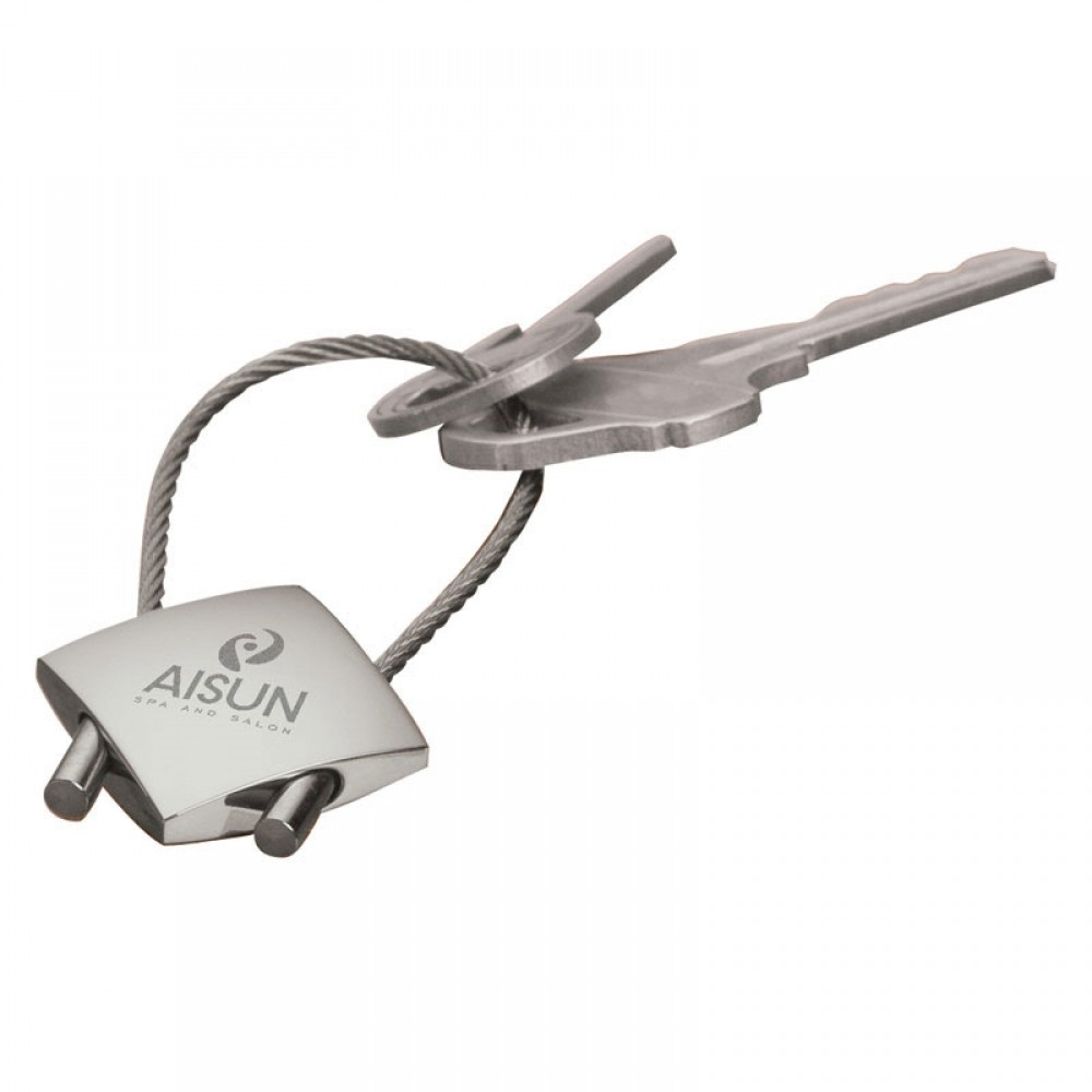 Custom Logo Chrome Key Ring w/ Cable Wire