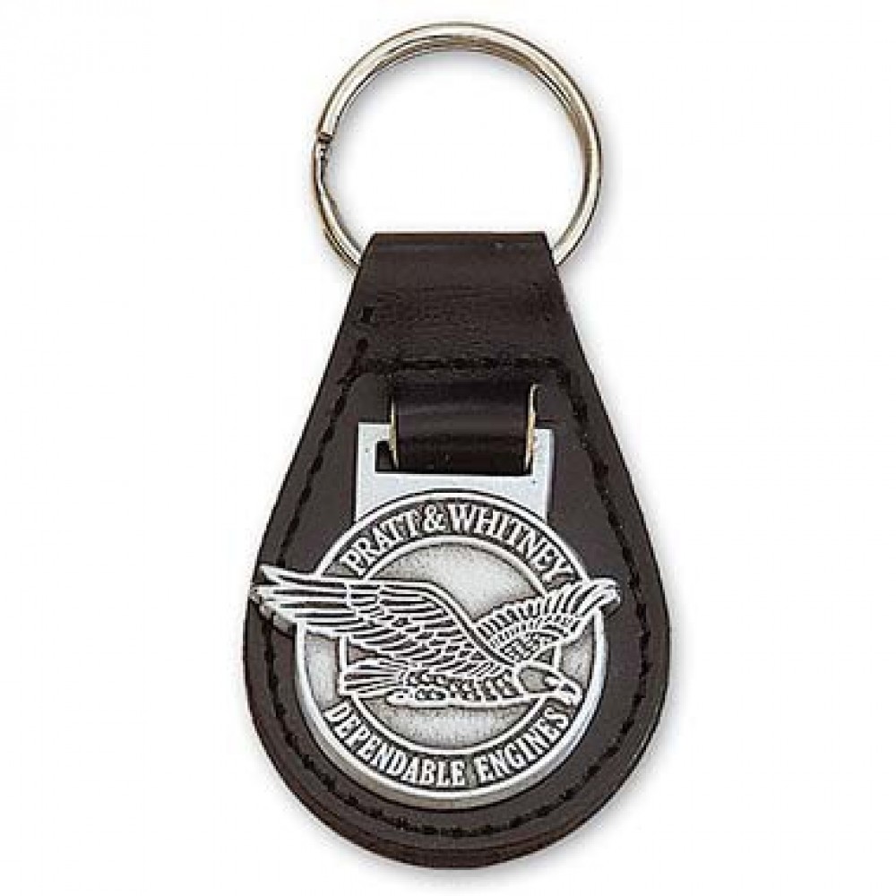 Custom Logo Leather key tag with a custom shape pewter emblem and 28mm ...