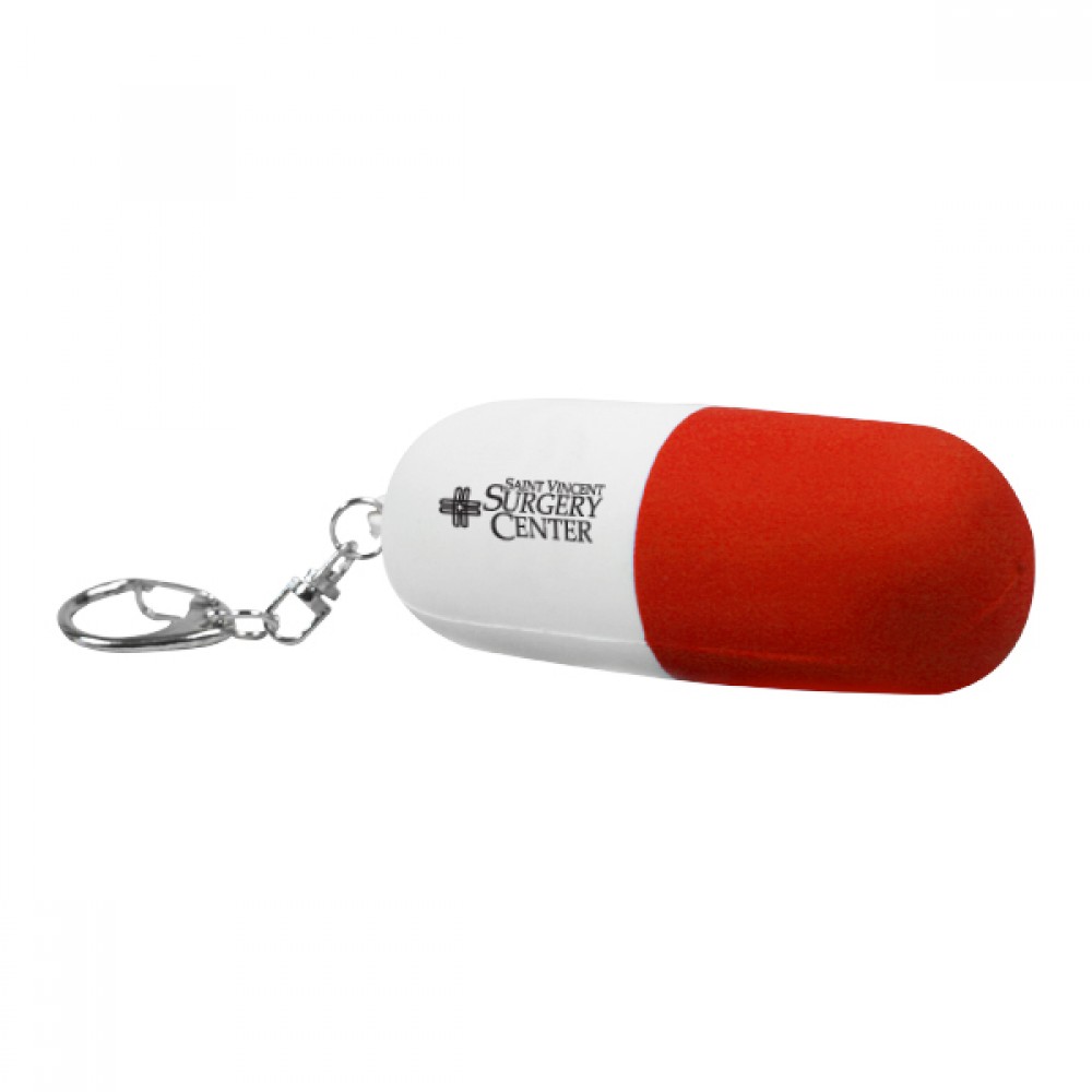 Custom Logo Red-White - Pill capsule shaped key chain stress reliever ...