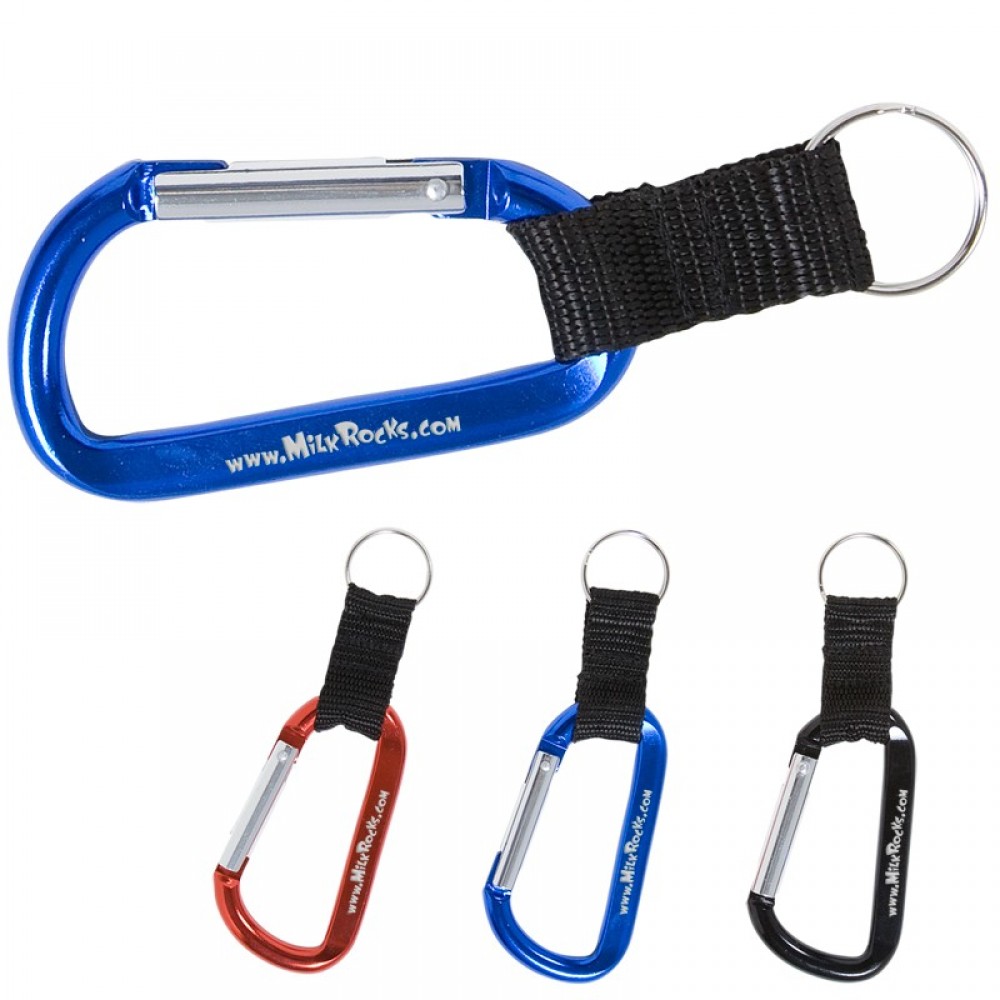 Custom Logo Carabiner Keychain w/ Strap and Split Ring